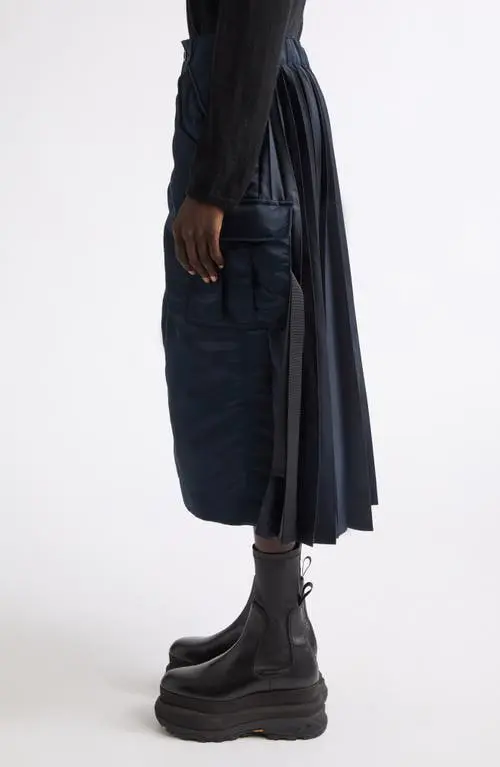 Sacai Nylon Twill And Satin Midi Skirt - Navy