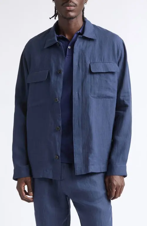 Sunspel Linen Overshirt - Light Navy