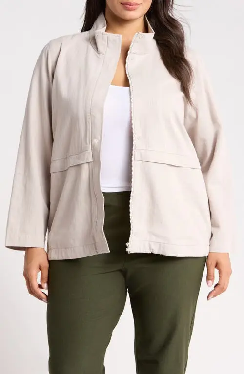 Eileen Fisher Zip-up Organic Cotton & Organic Linen Jacket - Chalk