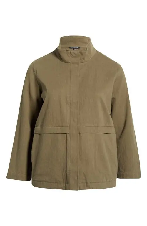 Eileen Fisher Zip-up Organic Cotton & Organic Linen Jacket - Olive