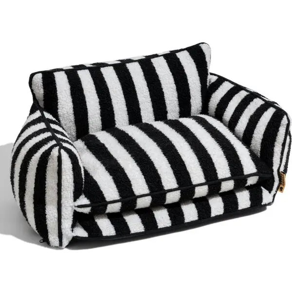 FUNNYFUZZY Striped Faux Lambswool Double Layer Pet Sofa Bed - Black