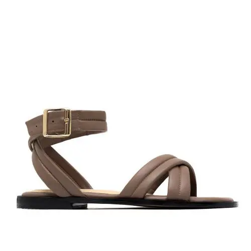 ALTA Conno Flat Leather Sandals With Adjustable Ankle Strap - Cocoa