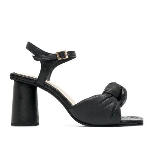 ALTA Alessia Leather Block Heel Sandals With Knotted Detail - Black
