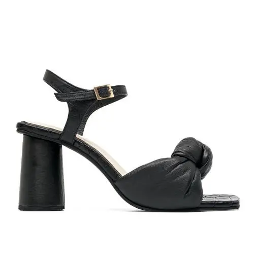 ALTA Alessia Leather Block Heel Sandals With Knotted Detail - Black