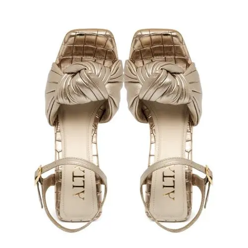 ALTA Alessia Leather Block Heel Sandals With Knotted Detail - Gold