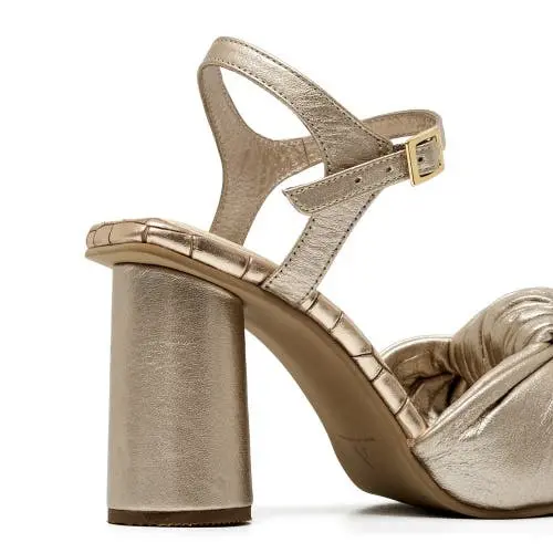ALTA Alessia Leather Block Heel Sandals With Knotted Detail - Gold