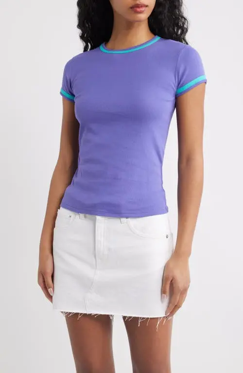 Topshop Contrast Trim Cotton T-shirt - Purple