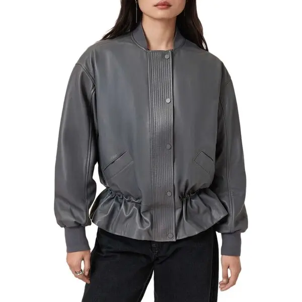 ALLSAINTS Sofi Leather Bomber Jacket - Graphite Blue