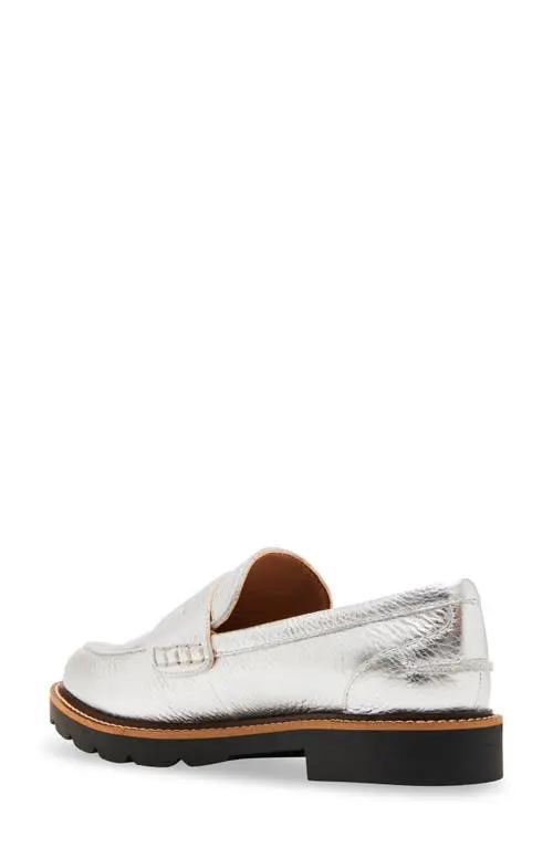 Blondo Waterproof Leather Penny Loafer With Lug Sole - Silver Leather
