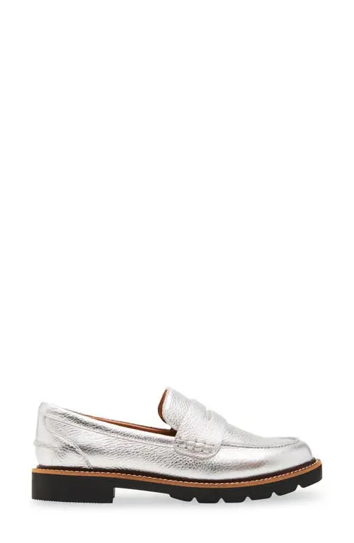 Blondo Waterproof Leather Penny Loafer With Lug Sole - Silver Leather