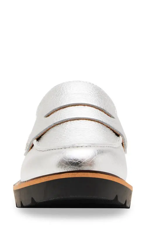Blondo Waterproof Leather Penny Loafer With Lug Sole - Silver Leather
