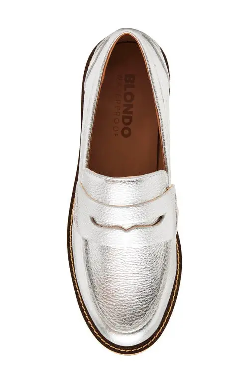 Blondo Waterproof Leather Penny Loafer With Lug Sole - Silver Leather
