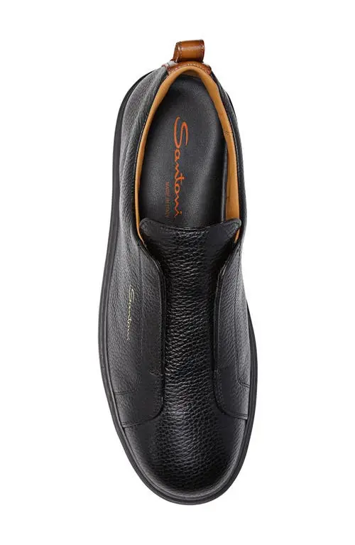 Santoni Victory Leather Slip-on Sneakers - Black/black