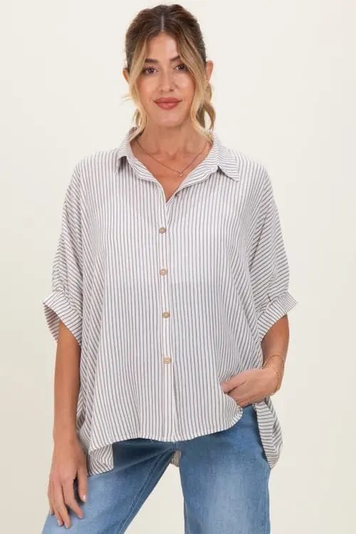 PINKBLUSH Striped Boxy Button Down Top