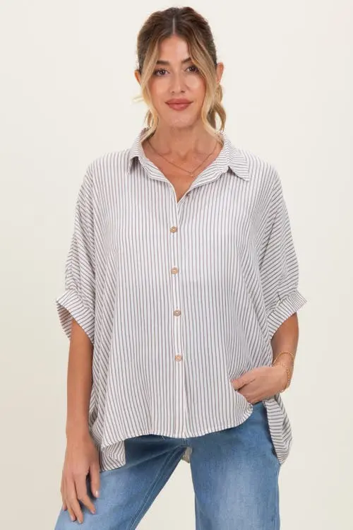 PINKBLUSH Striped Boxy Button Down Top