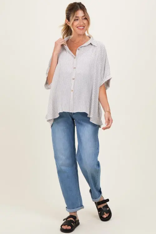 PINKBLUSH Striped Boxy Button Down Top