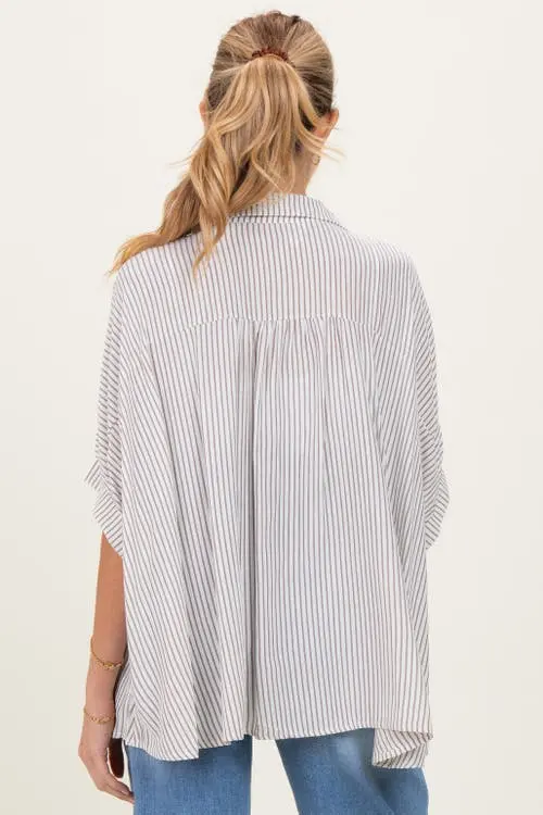 PINKBLUSH Striped Boxy Button Down Top