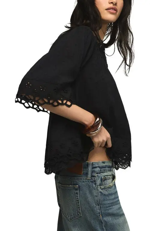 Lucky Brand Battenburg Lace Embroidered Top