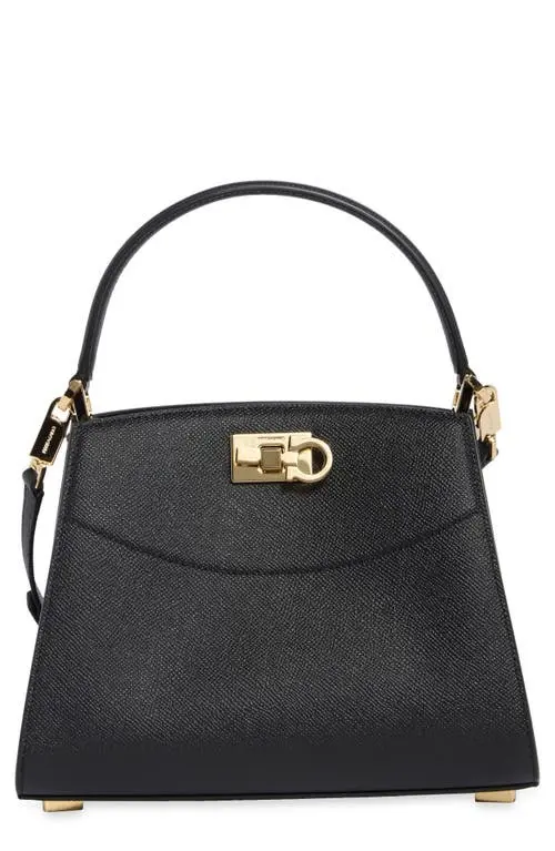 FERRAGAMO Small Studio Box Leather Top Handle Bag - Nero