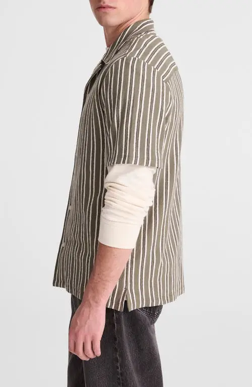 Madewell Seaport Terry Camp Shirt - Stripe Olive
