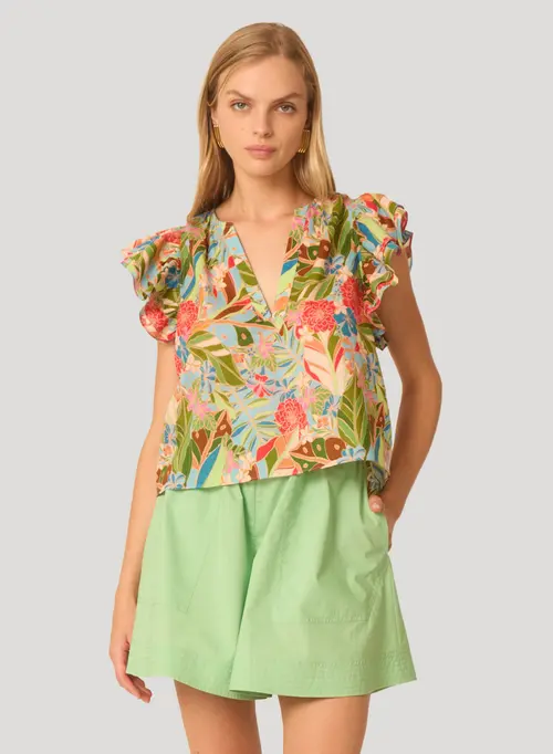 GILNER FARRAR Orla Short Sleeve Flutter Blouse - Amazonian Print