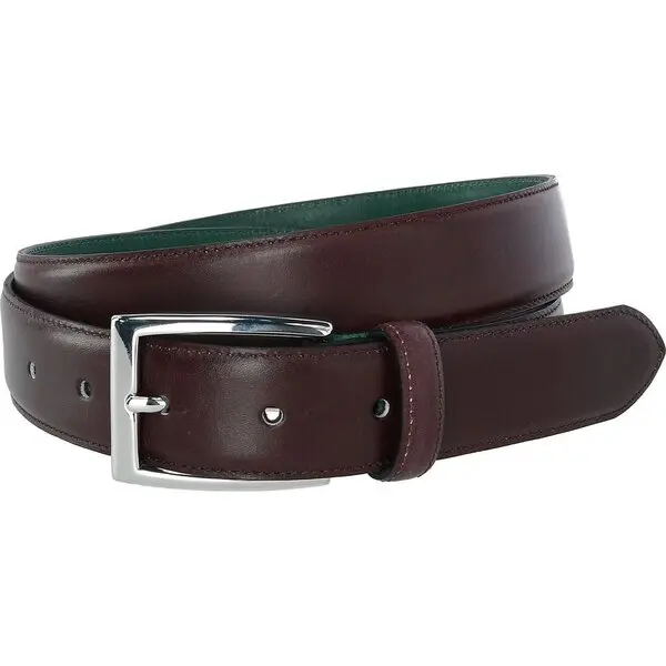 CROOKHORNDAVIS The Edward Slim Calfskin Leather Belt - Bordeaux