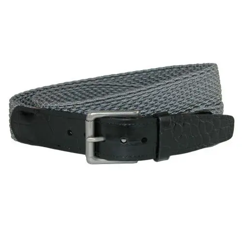 CROOKHORNDAVIS Hampton Stretch Belt With Croc Print Tabs - Grey