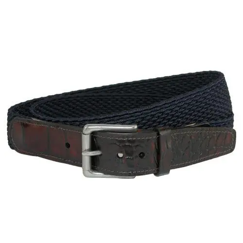 CROOKHORNDAVIS Hampton Stretch Belt With Croc Print Tabs - Navy