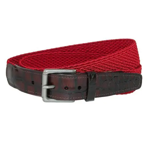 CROOKHORNDAVIS Hampton Stretch Belt With Croc Print Tabs - Red