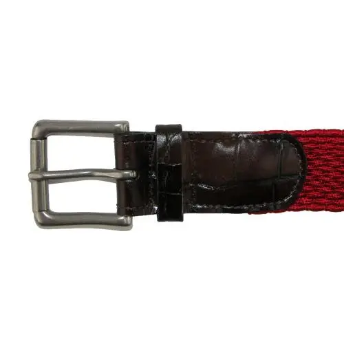 CROOKHORNDAVIS Hampton Stretch Belt With Croc Print Tabs - Red