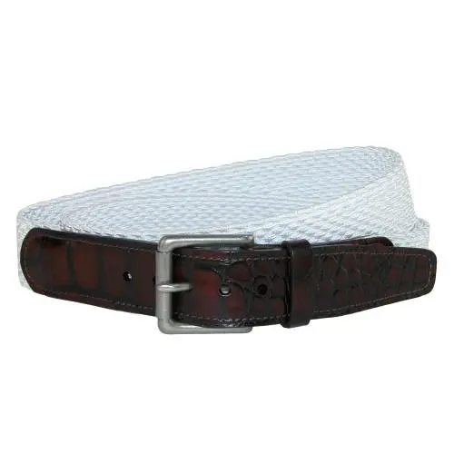 CROOKHORNDAVIS Hampton Stretch Belt With Croc Print Tabs - White
