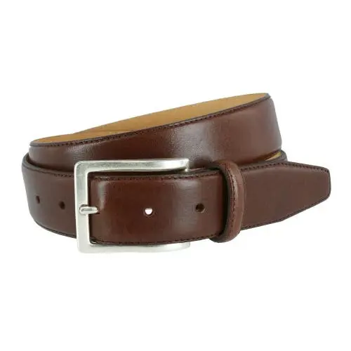 CROOKHORNDAVIS Somerset Smooth Calfskin Dress Belt - Brown