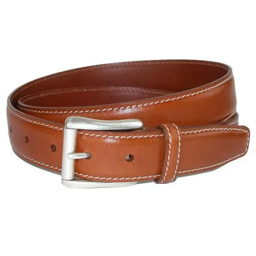 CROOKHORNDAVIS Ciga Calfskin Leather Casual Belt With Contrast Stitch - Tan
