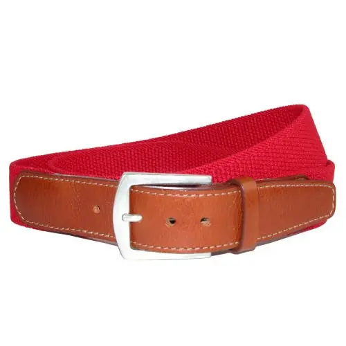 CROOKHORNDAVIS Newport Pique Cotton Woven Elastic Belt - Red