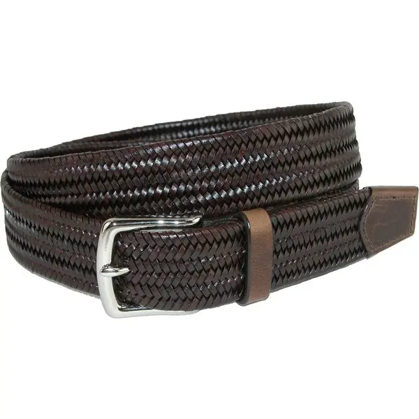 CROOKHORNDAVIS Daytona Braided Leather Stretch Belt - Brown