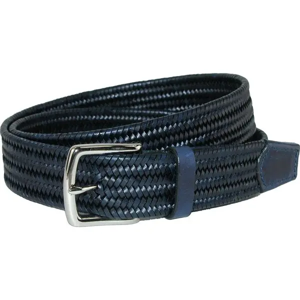CROOKHORNDAVIS Daytona Braided Leather Stretch Belt - Navy