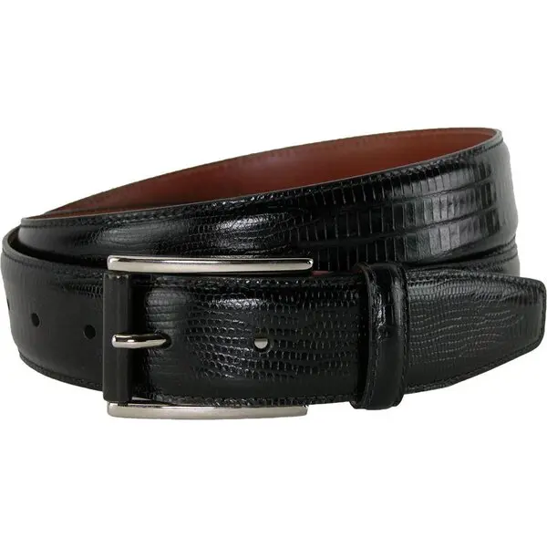 CROOKHORNDAVIS Django Turin Tejus Lizard Print Embossed Leather Belt - Black