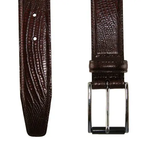 CROOKHORNDAVIS Django Turin Tejus Lizard Print Embossed Leather Belt - Tan