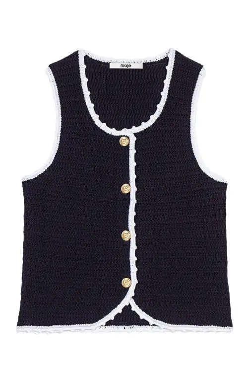 Maje Knit Top With Crochet Trim