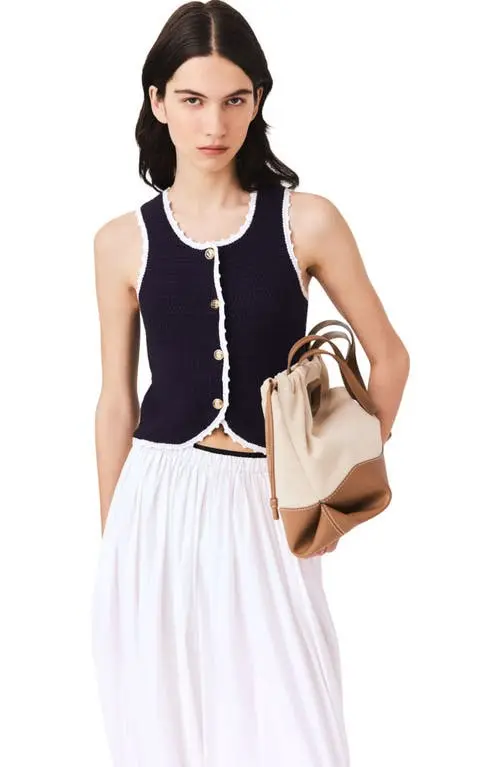 Maje Knit Top With Crochet Trim