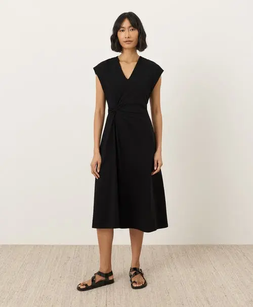 PACT Organic Cotton Fit & Flare V-neck Twist Dress - Black