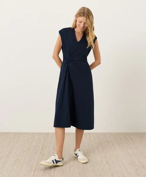 PACT Organic Cotton Fit & Flare V-neck Twist Dress - Navy