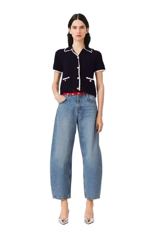 Maje Cardigan With Crochet Trim - Navy
