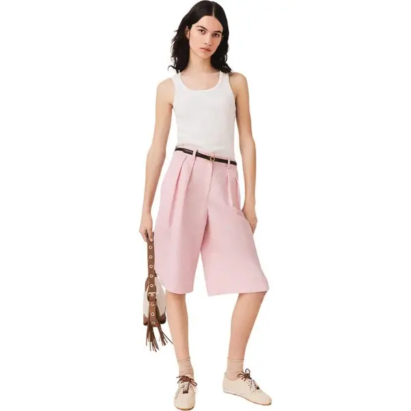 Maje Pleated Linen Blend Bermuda Shorts - Pink