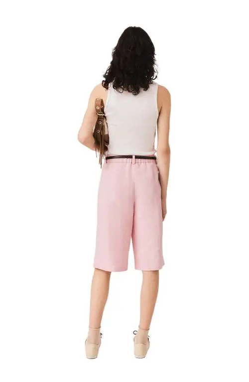Maje Pleated Linen Blend Bermuda Shorts - Pink