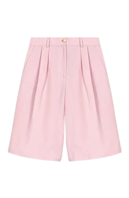 Maje Pleated Linen Blend Bermuda Shorts - Pink
