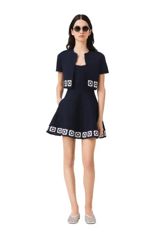 Maje Cardigan With Crochet Panels - Navy