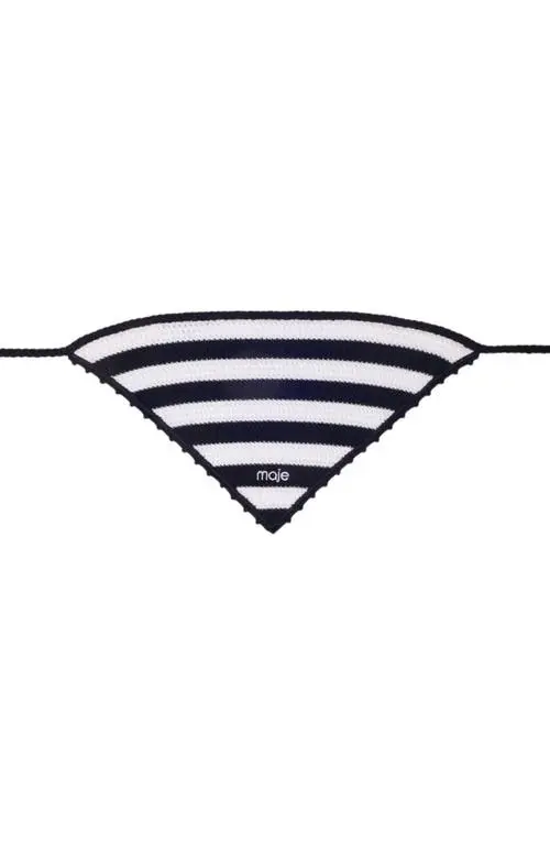 Maje Striped Knit Triangle With Scalloped Edge - White/navy