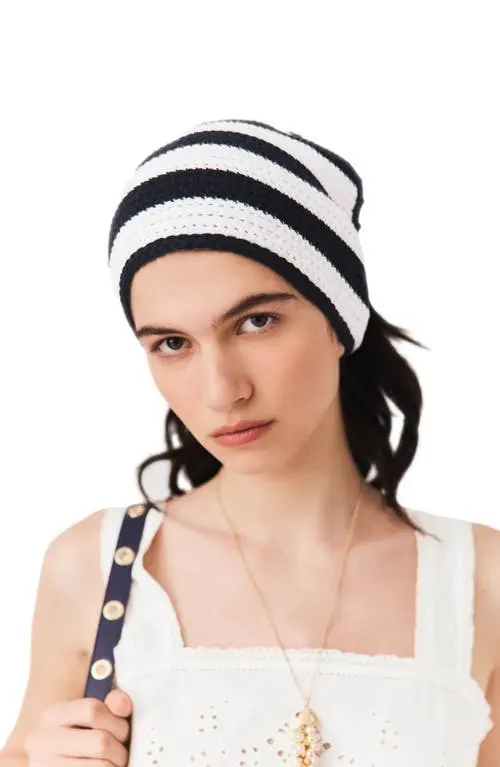 Maje Striped Knit Triangle With Scalloped Edge