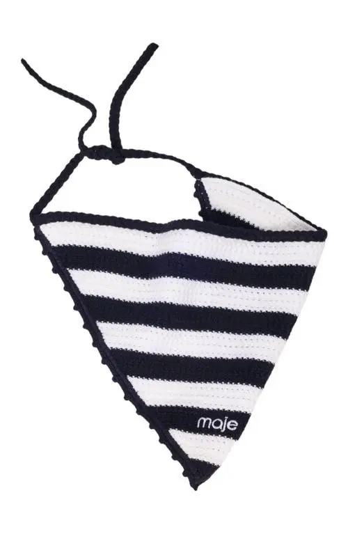 Maje Striped Knit Triangle With Scalloped Edge